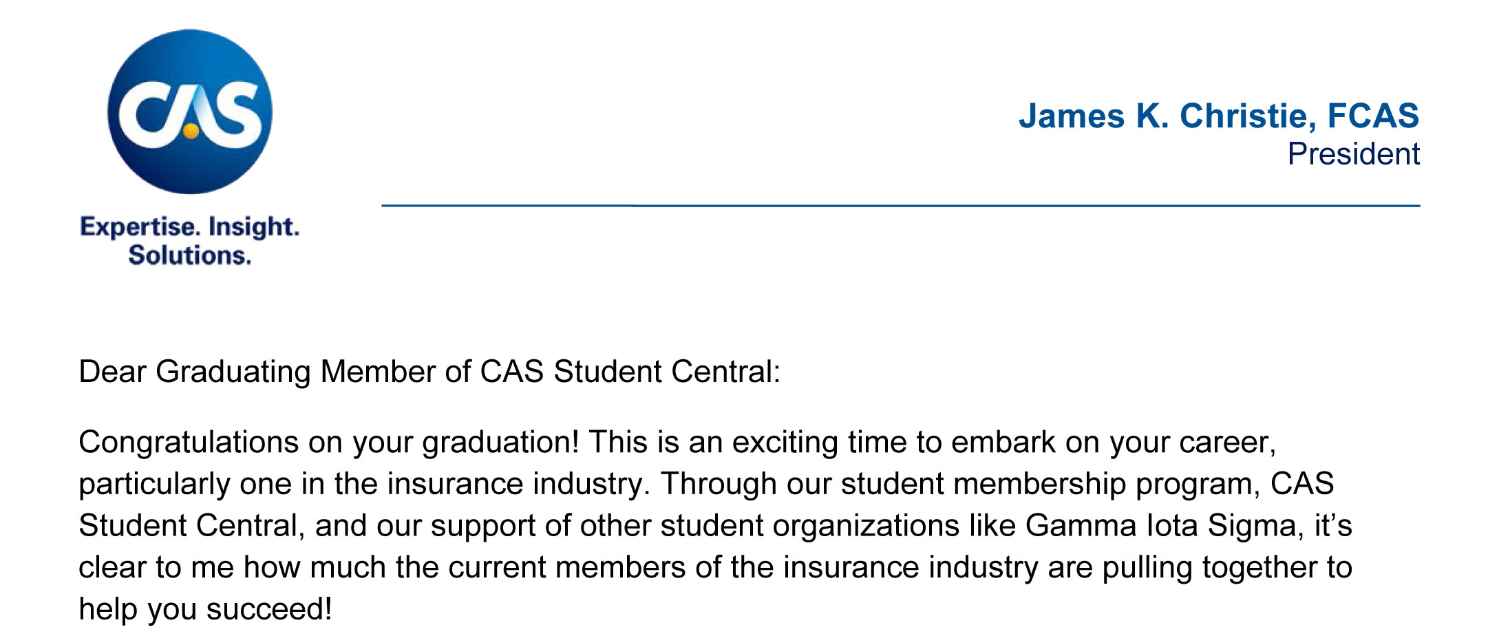 Open Letter to 2019 College Graduates from the CAS President - CAS ...